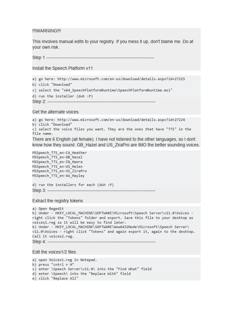 Install Microsoft Speech Platform Voices | PDF | Computers