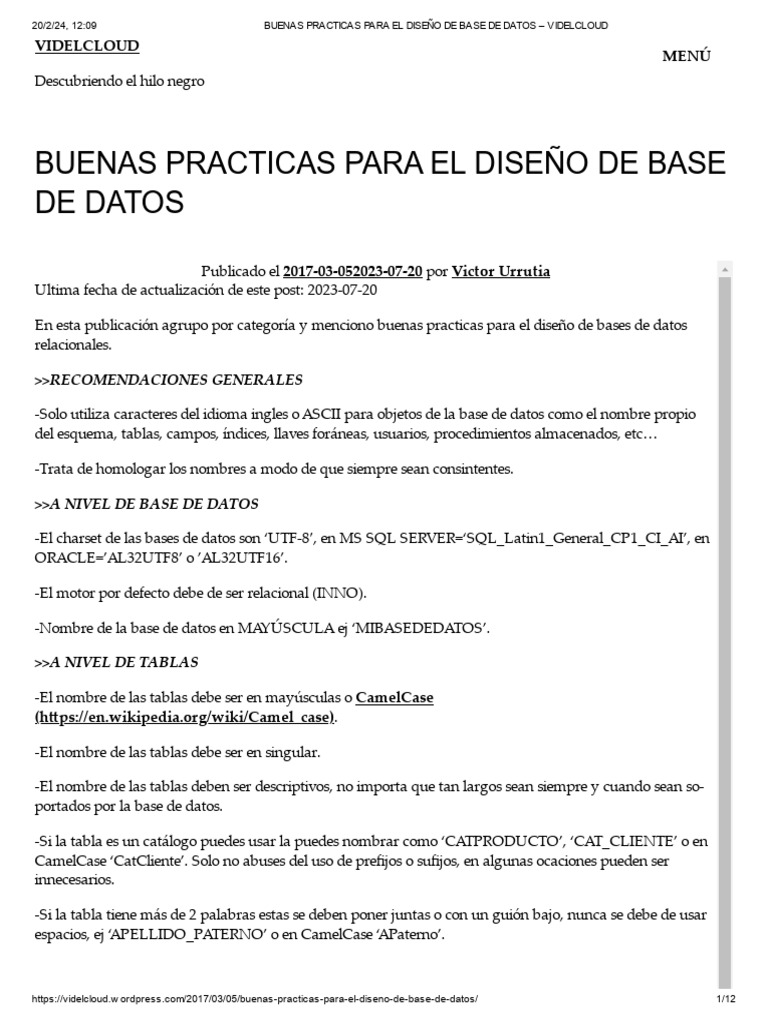 Buenas Practivas en Diseño de BD | PDF | Bases de datos | SQL