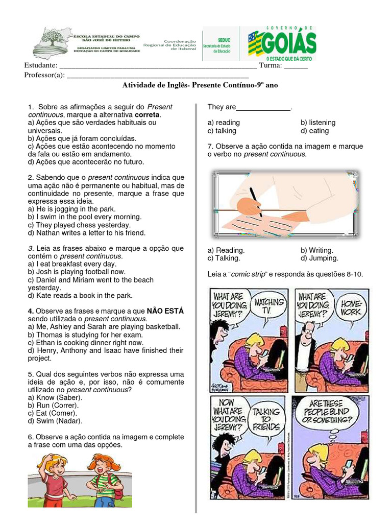 Ativ Inglês 9º ano | PDF