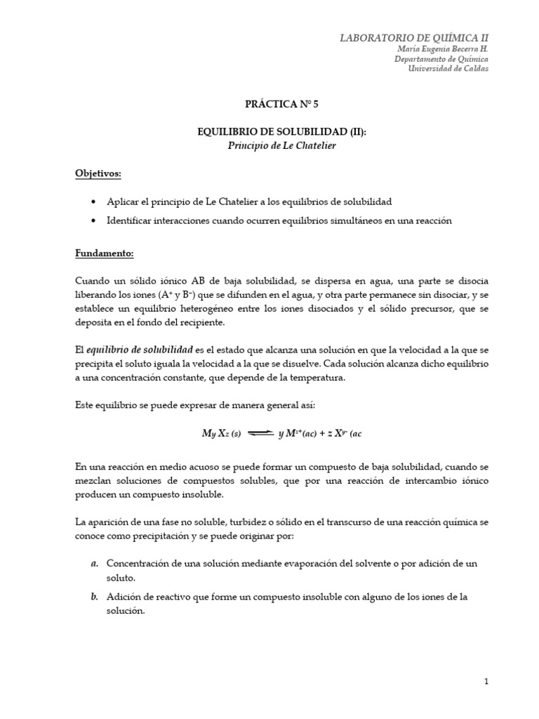 Equilibrio de Solubilidad y Le Chatelier | PDF | Solubilidad | Equilibrio químico