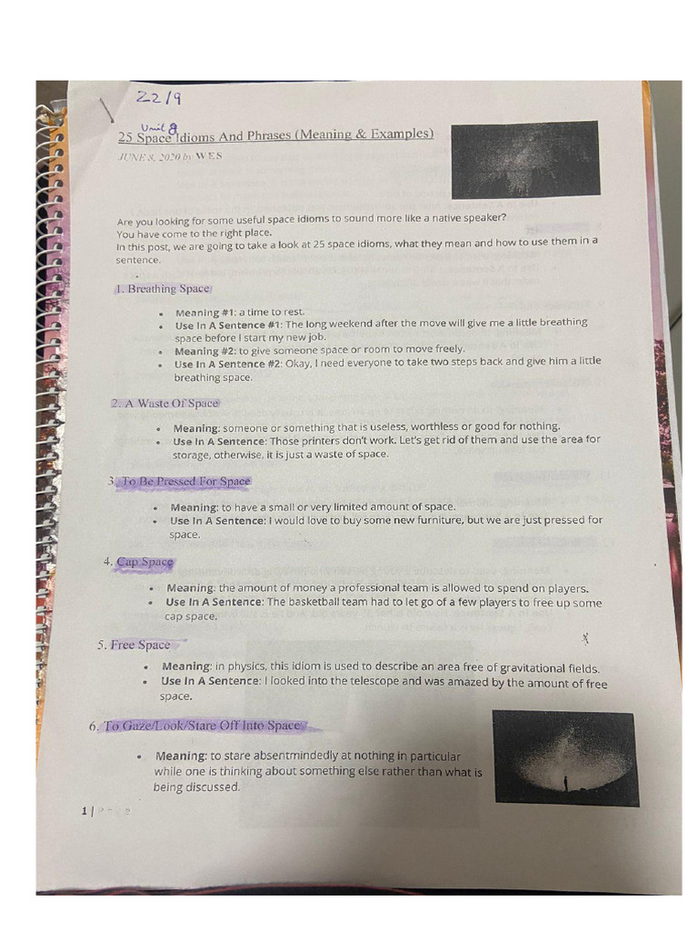 Space Idioms - Vocabulary Advanced | PDF
