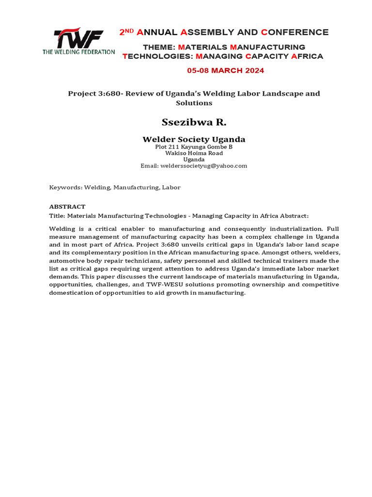 Uganda's Welding Labor Challenges | PDF | Welding | Construction