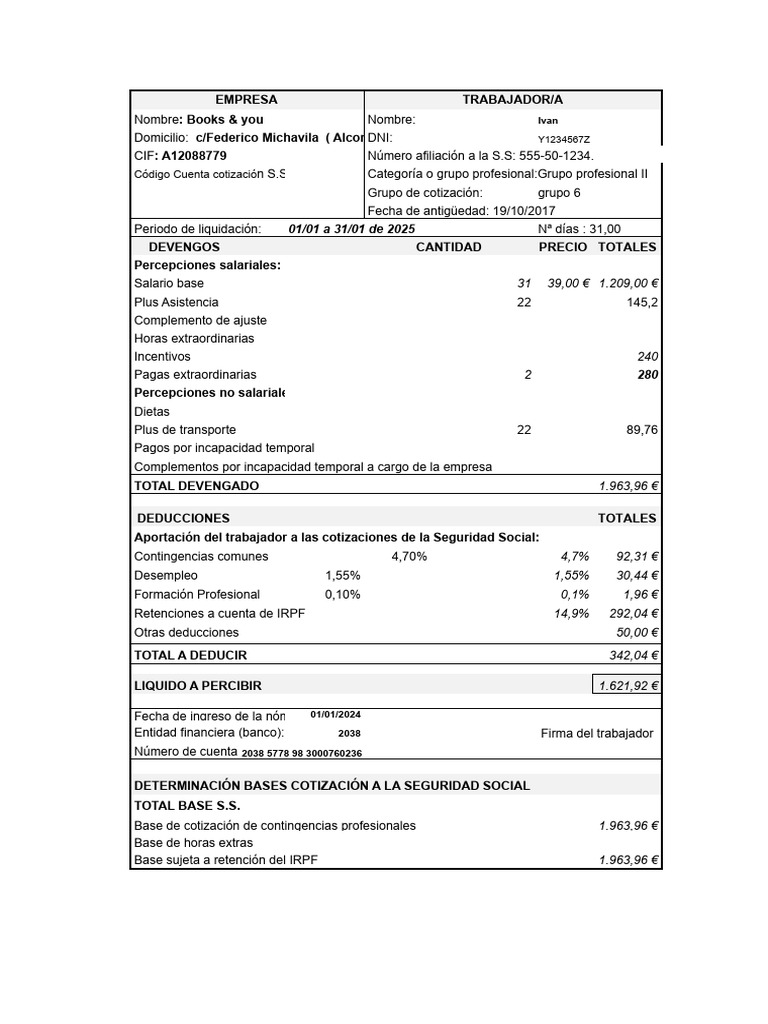 Plantilla Nomina Para Descargar Xlsx Nomina2 Pdf Economias