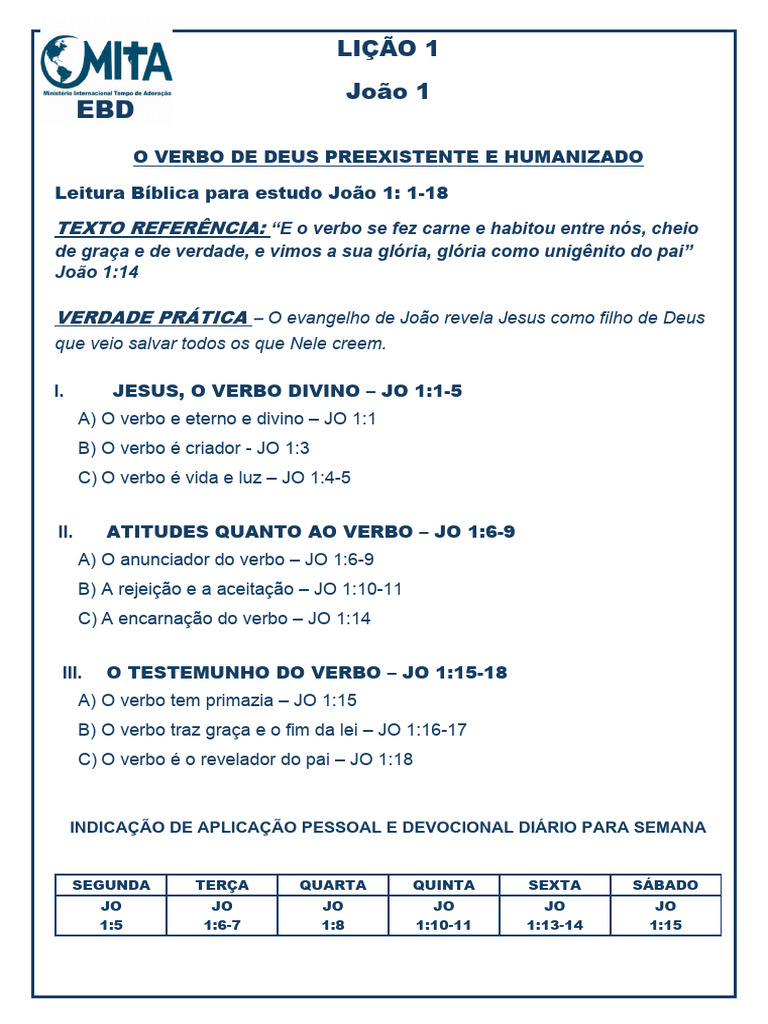 Lição 1 João 1 Alunos | PDF