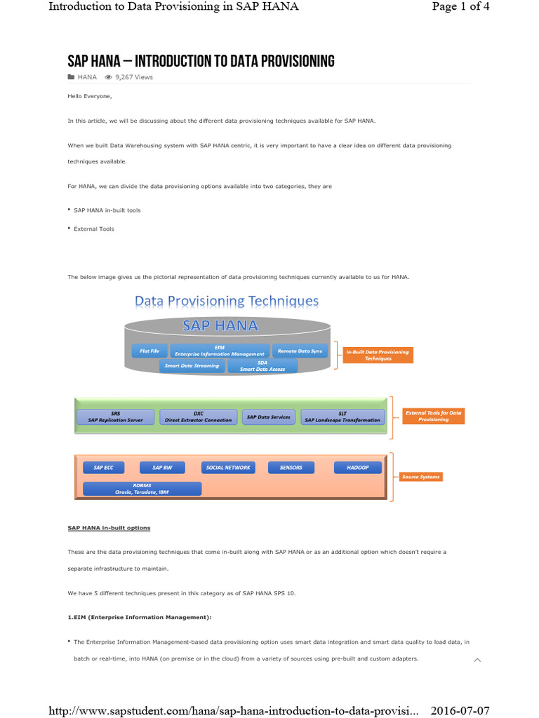 Sap Hana Introduction To Data Provisioning | PDF | Databases | Replication (Computing)