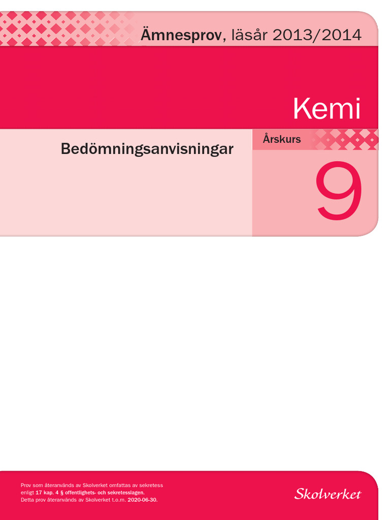 Npno9 Vt14 Kemi Bedomningsanvisning | PDF