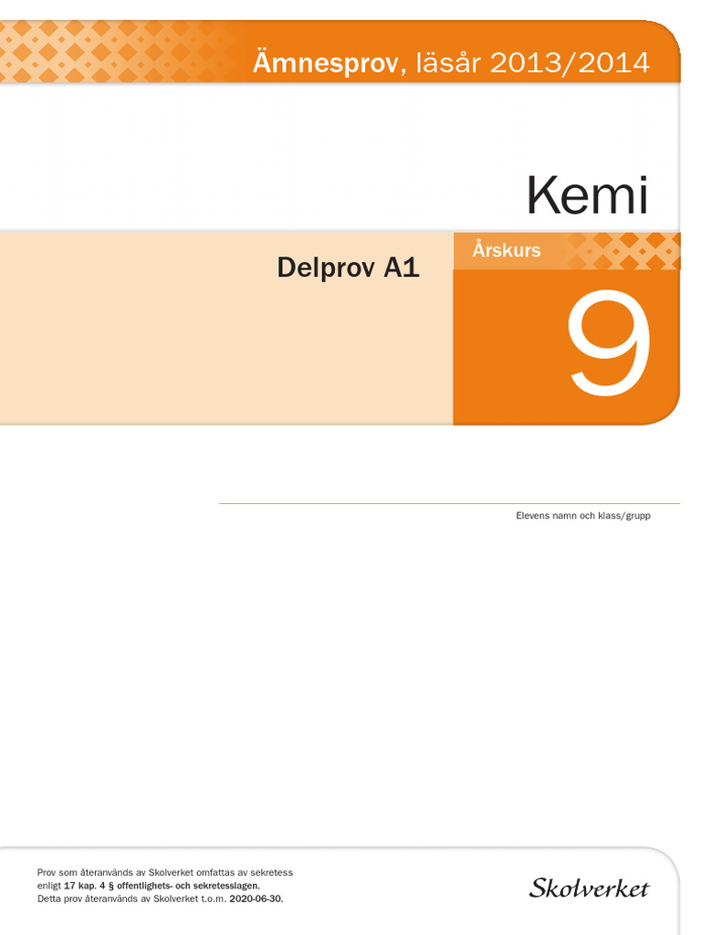 Npno9 vt14 Kemi Delprov A1 | PDF