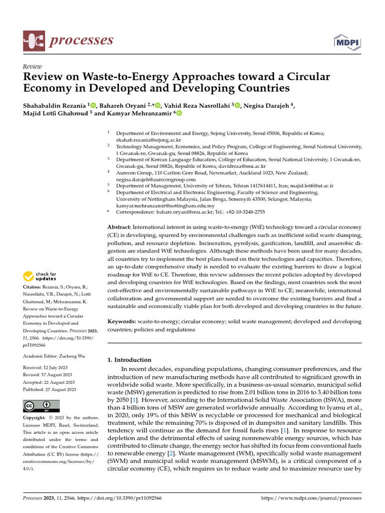 Review On Waste-To-Energy Approaches Toward A Circular Economy in ...