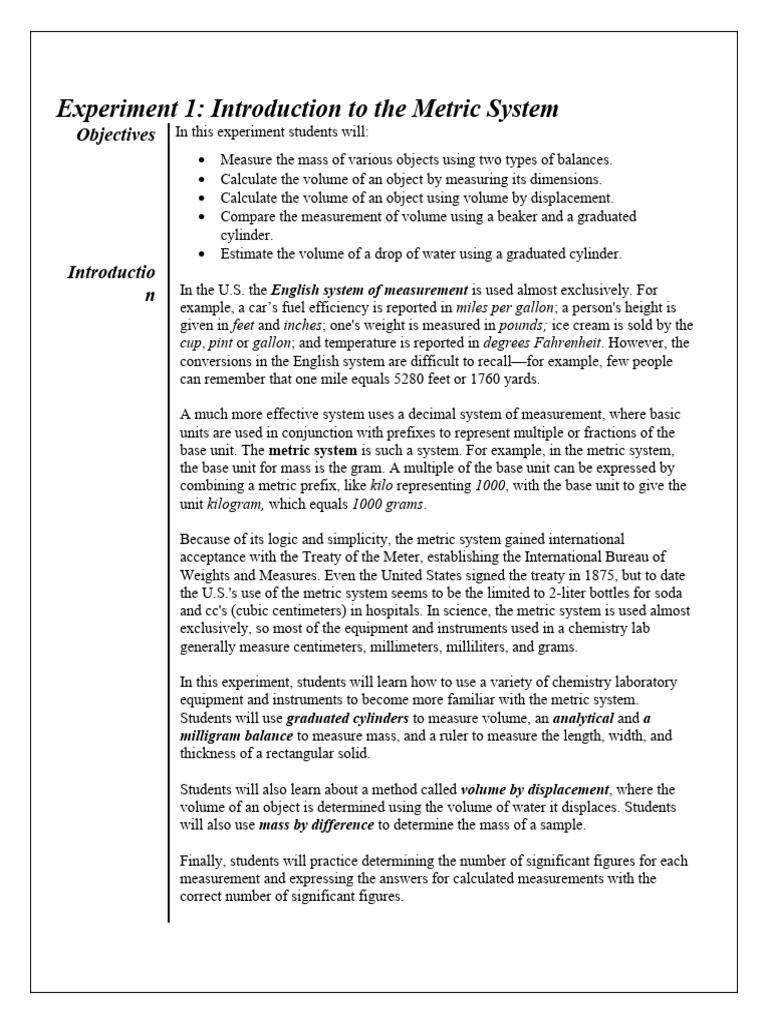Lab 1- measurements and units | PDF | Weighing Scale | Significant Figures