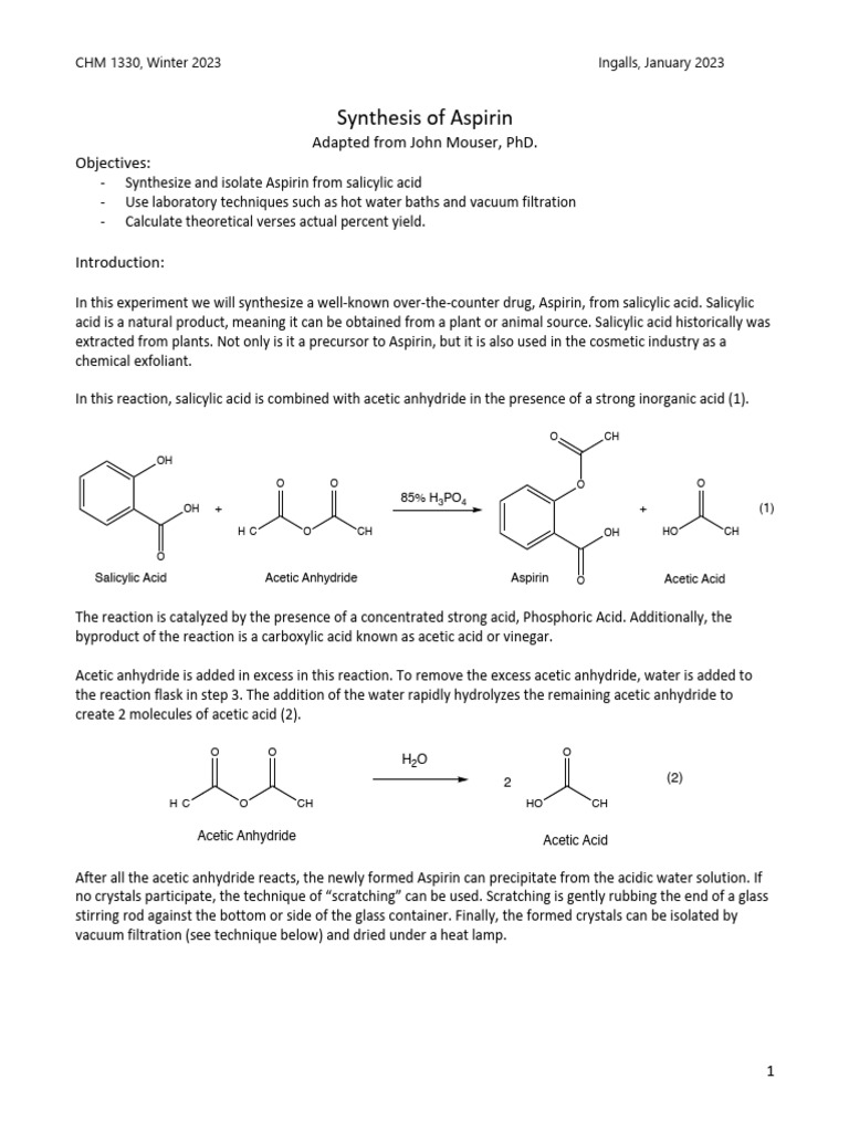 Aspirin Synthesis WI23 | Download Free PDF | Filtration | Acid