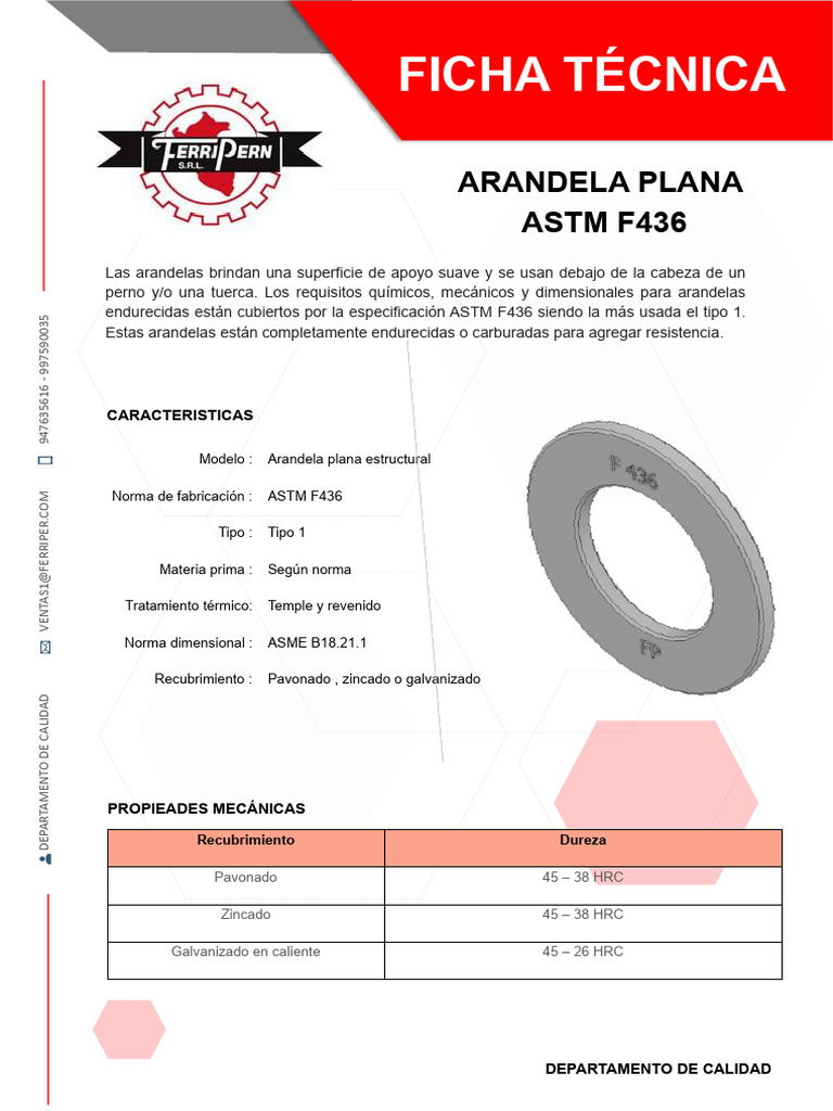 Arandela F436 | PDF | Tornillo | Materiales