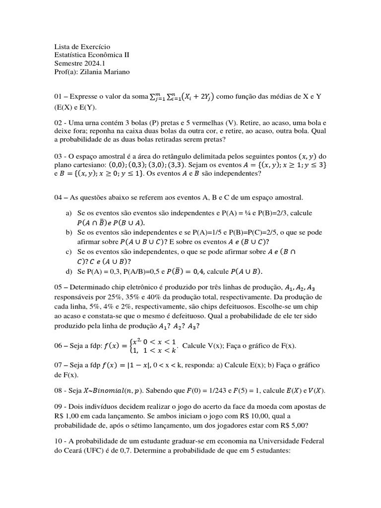 Lista de Exercício Calc Ii | PDF