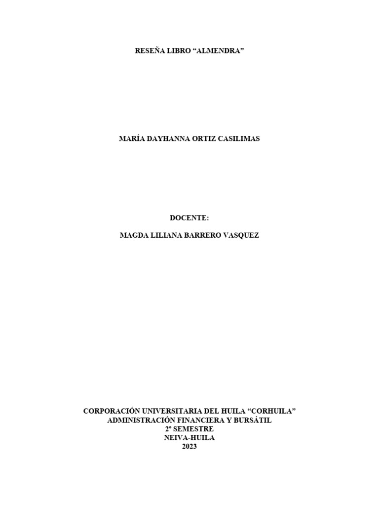 Reseña del libro "Almendra" de Sohn | PDF | Amor