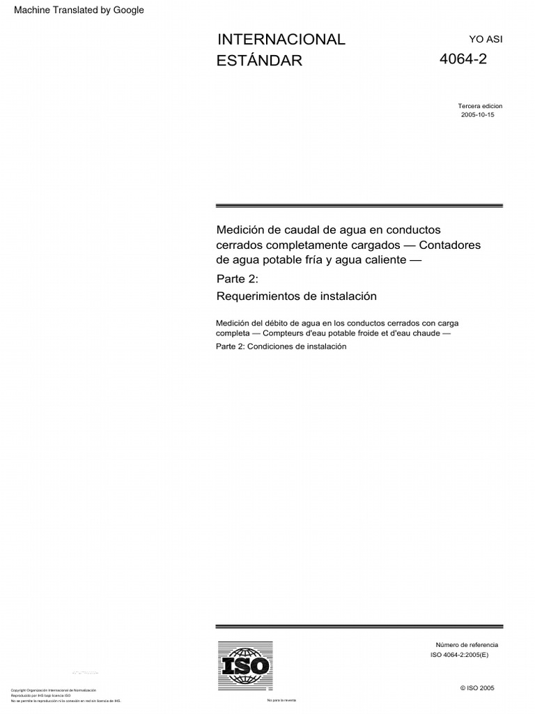 ISO 4064-2-2005 - Medidores para Agua Fría y Caliente | PDF | Agua ...