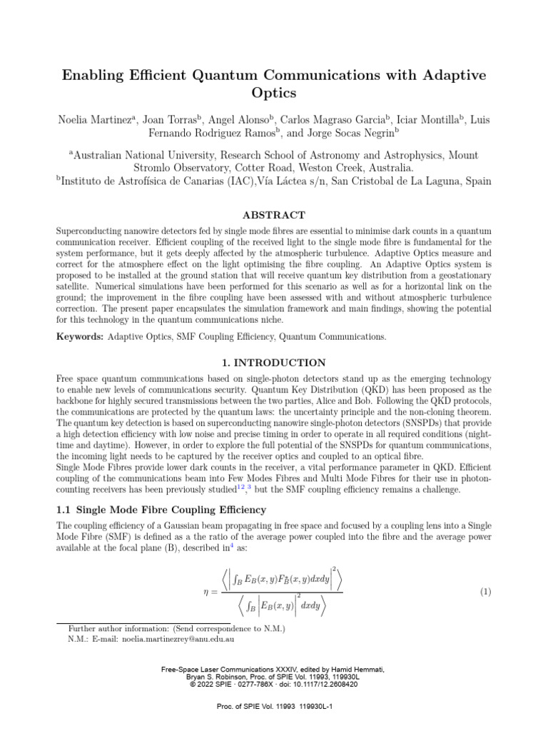 Enabling Efficient Quantum Communications With Adaptive Optics | PDF | Optics | Electrodynamics