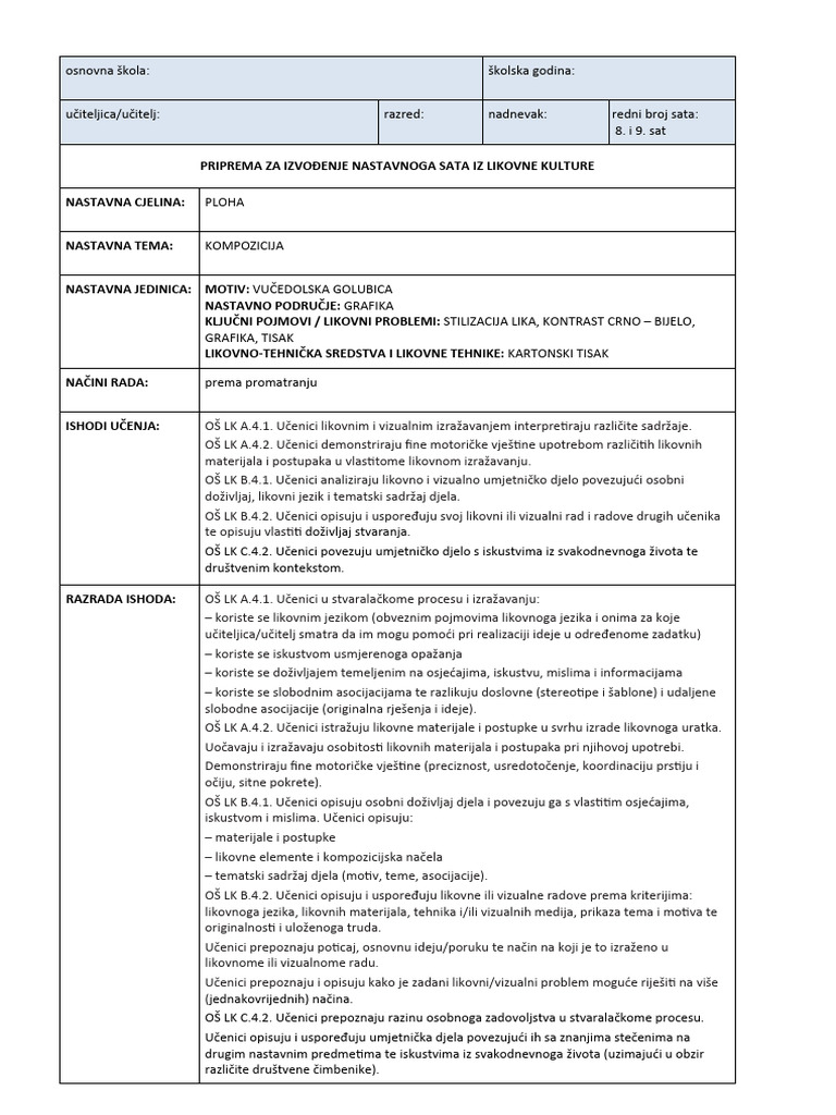 I 9. Sat - Ploha - Vucedolska Golubica | PDF