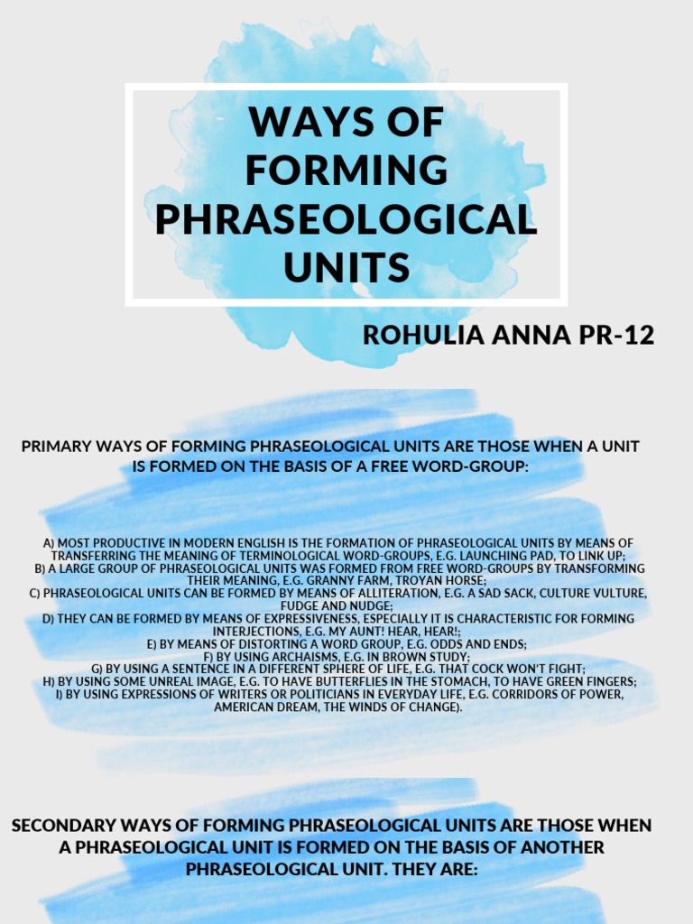 Forming Phraseological Units in English | PDF | Preposition And ...