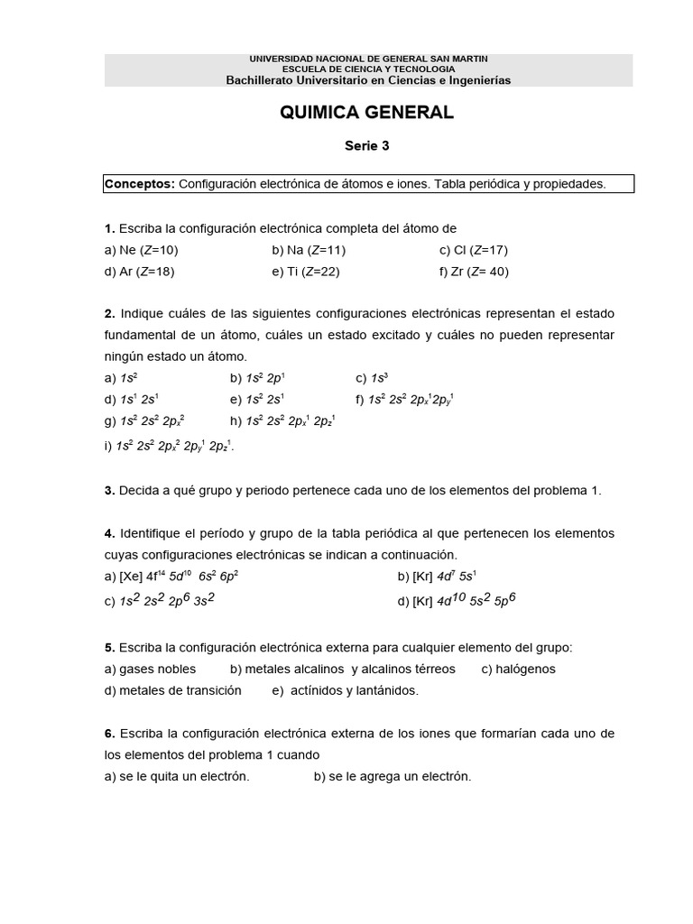 Serie 3 QG | PDF | Enlace iónico | Tabla periódica
