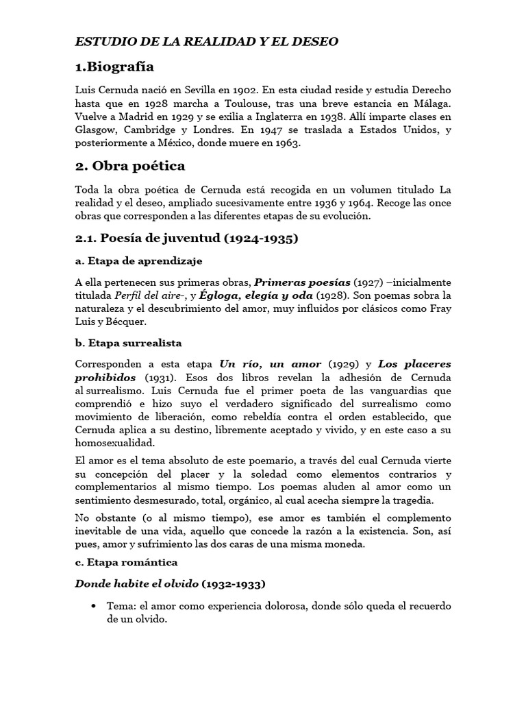 Estudio de La Realidad y El Deseo | PDF | Amor