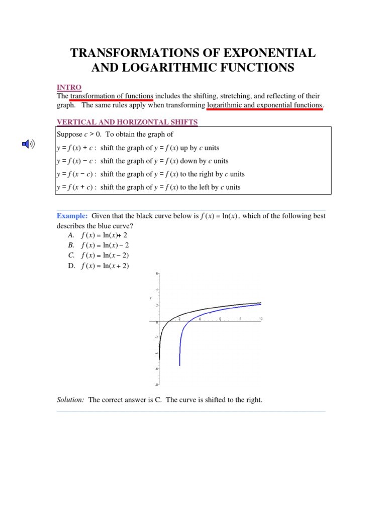 Transformations of Exponential & Logarithmic Functions | PDF