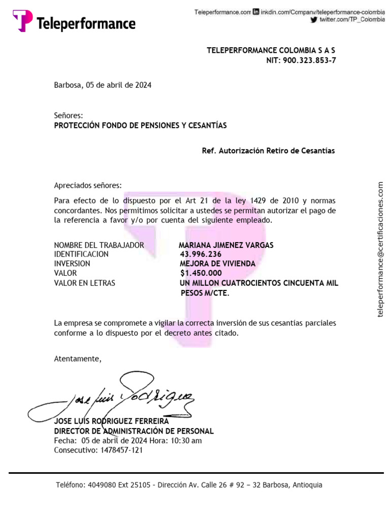 Teleperformance Colombia - Mariana Jimenez Vargas | PDF