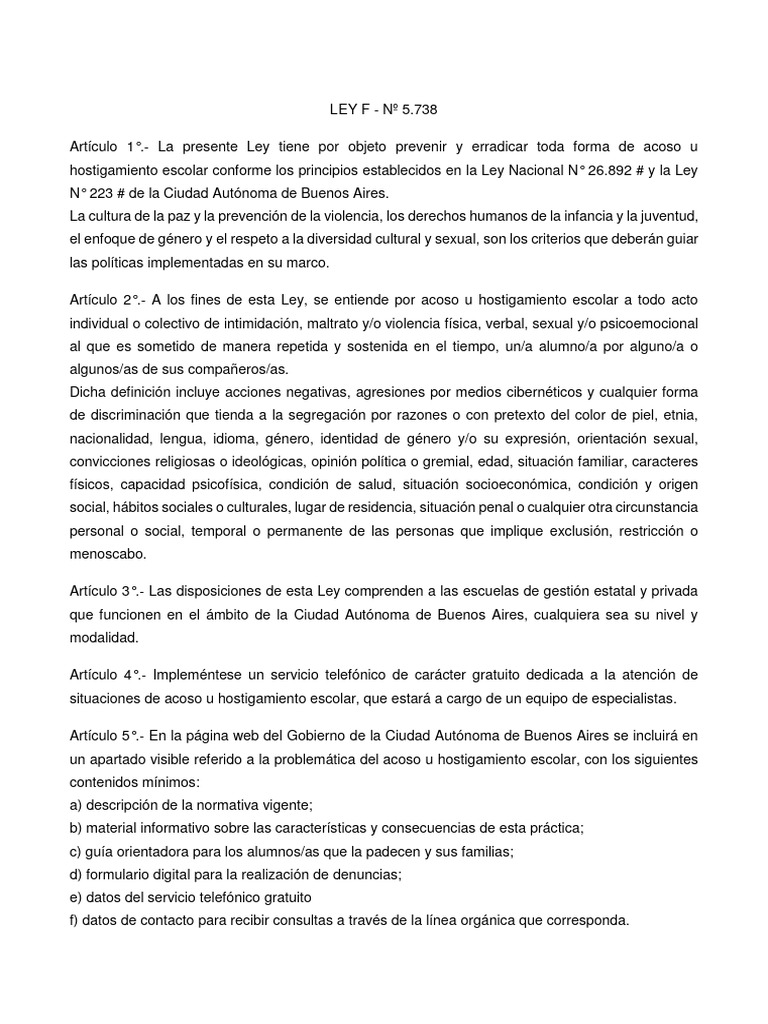 Ley Ciudad-5738 | PDF | Violencia | Acoso