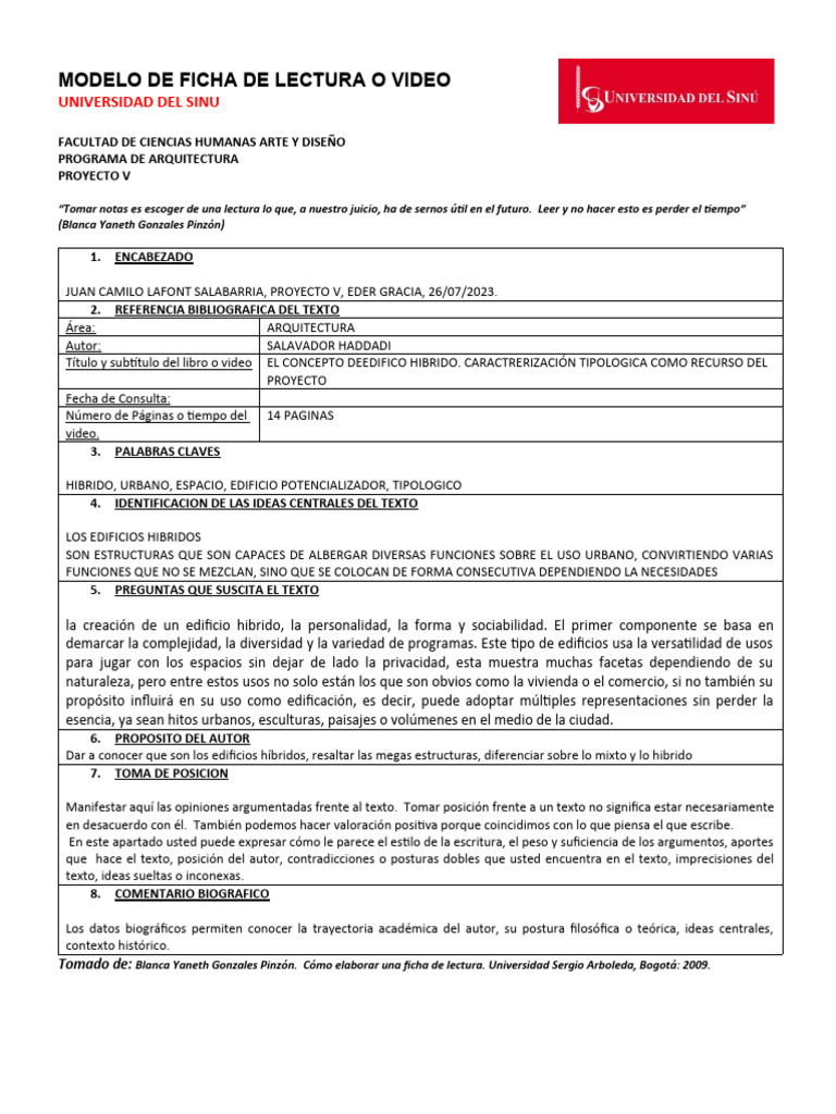 FICHA_DE_LECTURA ENTREGA | PDF | Autor | edificio