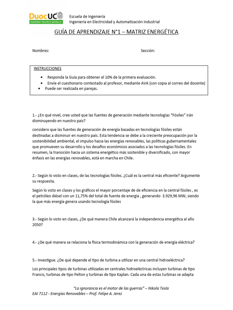 GUÍA DE APRENDIZAJE N (1) resuelta | PDF | Energía renovable | voltaje