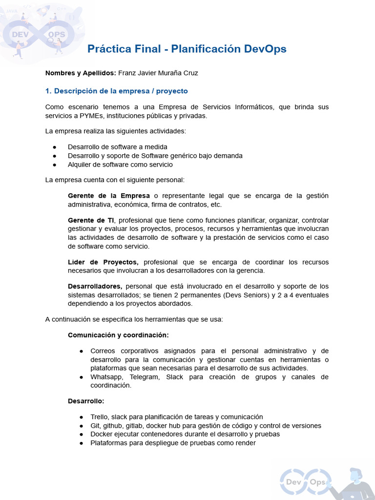 Práctica Final - Planificación DevOps v1 | PDF | Software | Ingeniería de software