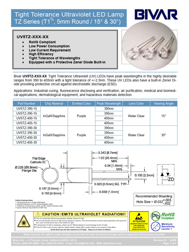 UV LED Datasheet - 0900766b814f49b1 | PDF | Ultraviolet | Light Emitting Diode