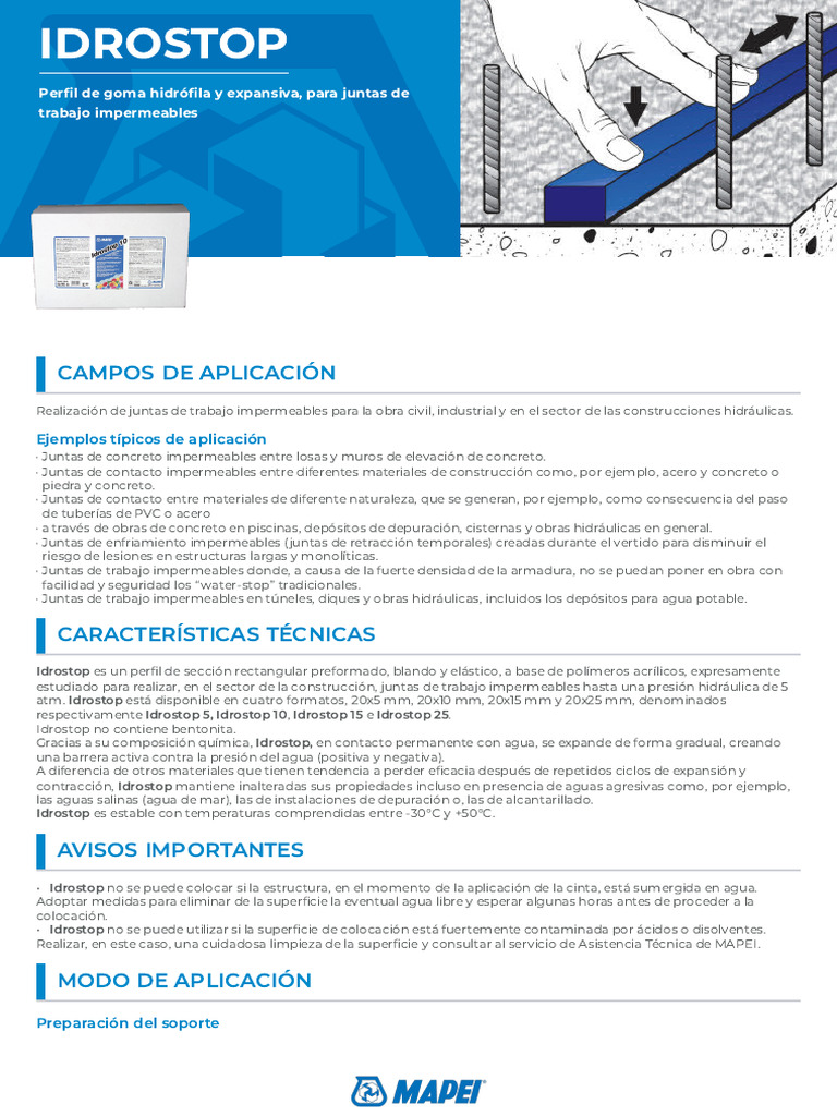 Juntas Impermeables con Idrostop | PDF | Hormigón | Agua