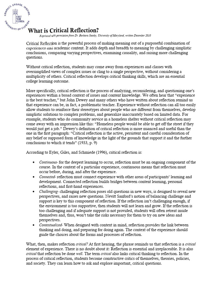 What Is Critical Reflection | PDF | Critical Thinking | Experience