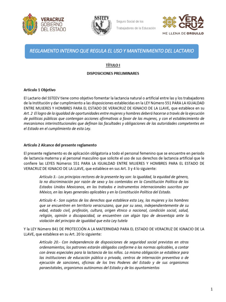 Reglamento Interno Que Regula El Uso y Mantenimiento Del Lactario | PDF | Igualdad de género ...
