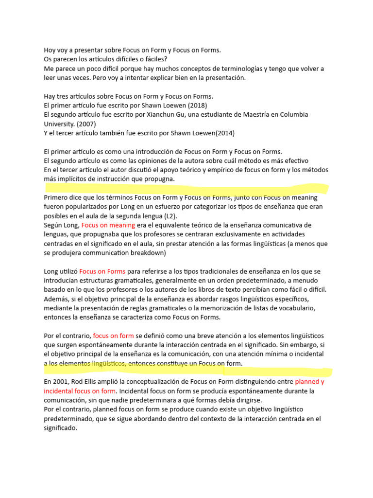 Focus On Form and Focus On Forms | PDF | Enseñando | Lingüística