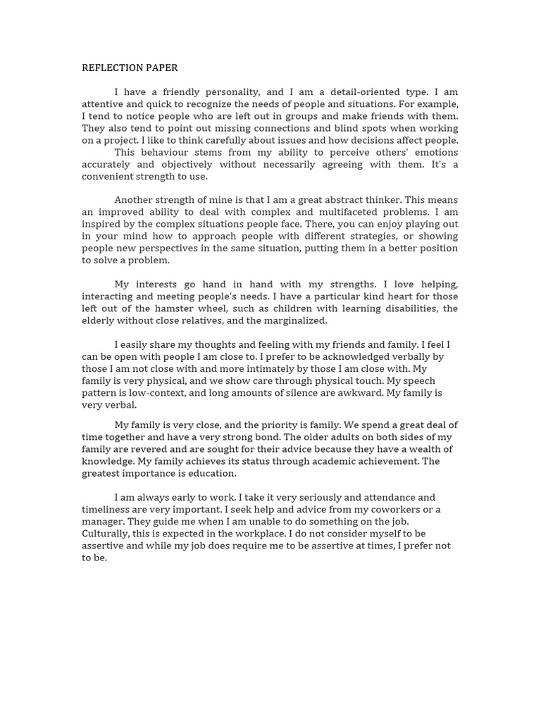 REFLECTION PAPER | PDF | Psychoanalysis | Psychodynamics REFLECTION PAPER | PDF | Psychoanalysis | Psychodynamics
