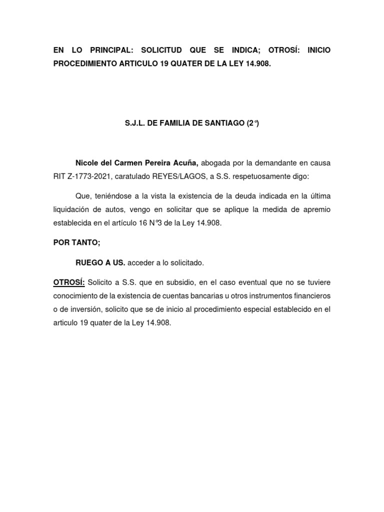 Solicitud Art 16 n 3 y 19 Quater 14908 | PDF