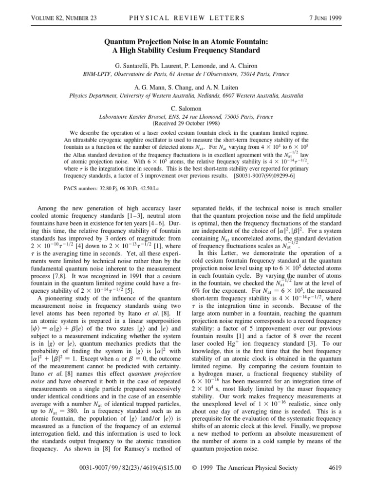 Quantum Projection Noise in An Atomic Fountain A High Stability Cesium ...