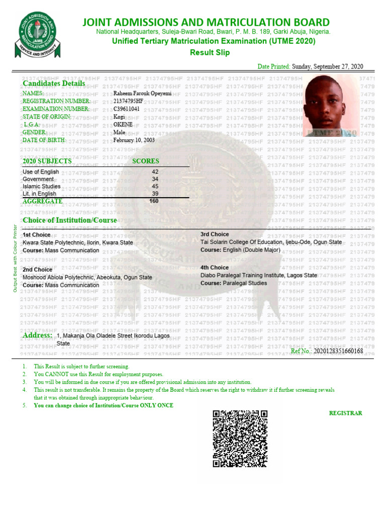 Print Result Slip | PDF | Nigeria