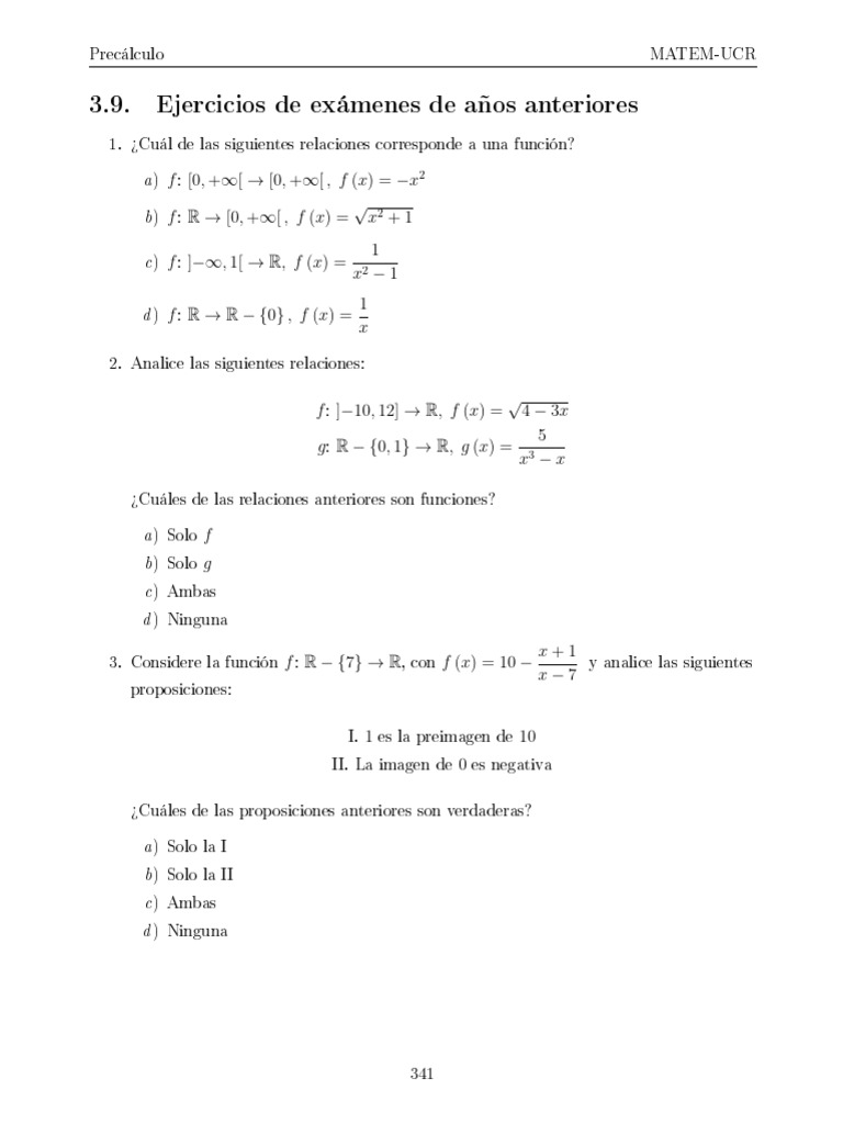 Ejercicios de Precálculo MATEM-UCR | PDF | Análisis matemático | Geometría