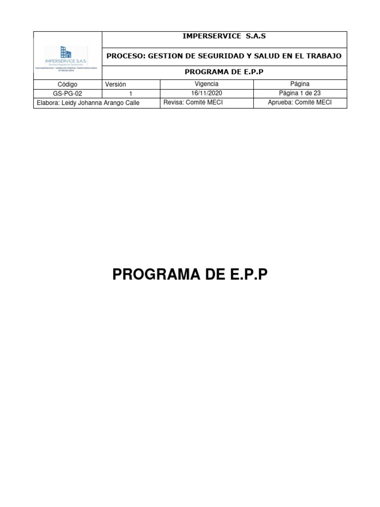 GS-PG-02 Programa de EPP | PDF | Guante