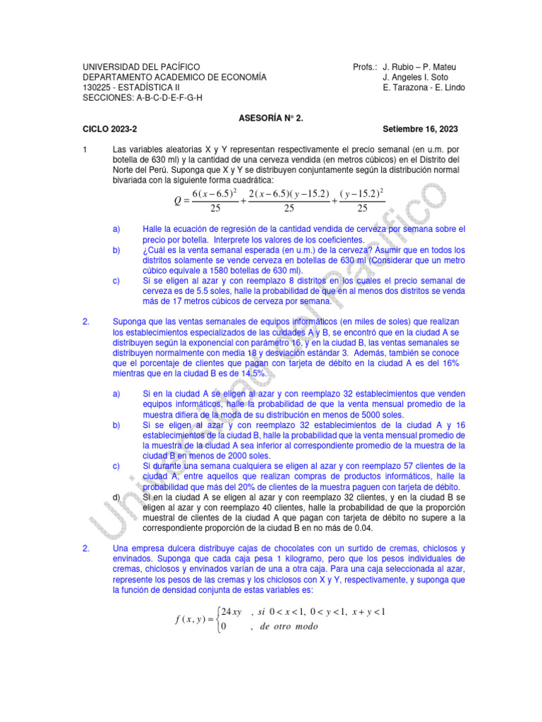 Est2-2023-2 A2 | PDF | Función de densidad de probabilidad | Distribución normal