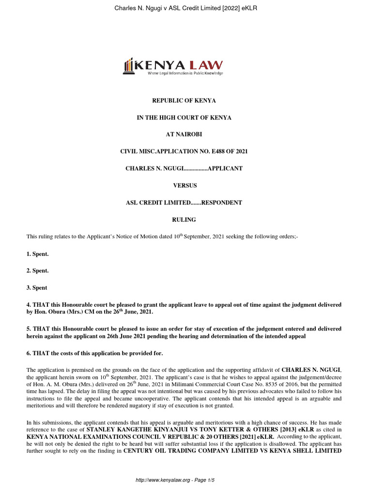 Civil Miscellaneous Application E488 of 2021 | PDF | Judgment (Law ...