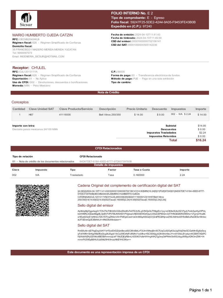 Nota de Crédito CFDI Egreso México | PDF | Pagos | Comercio