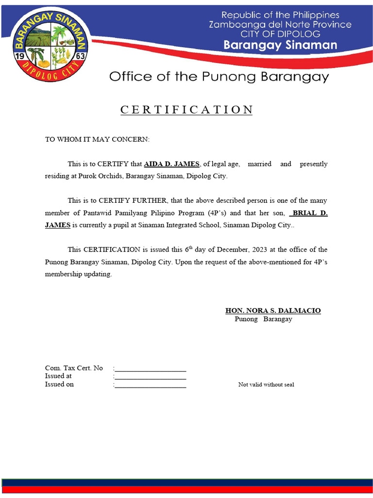 PANTAWID CERTIFICATE | PDF