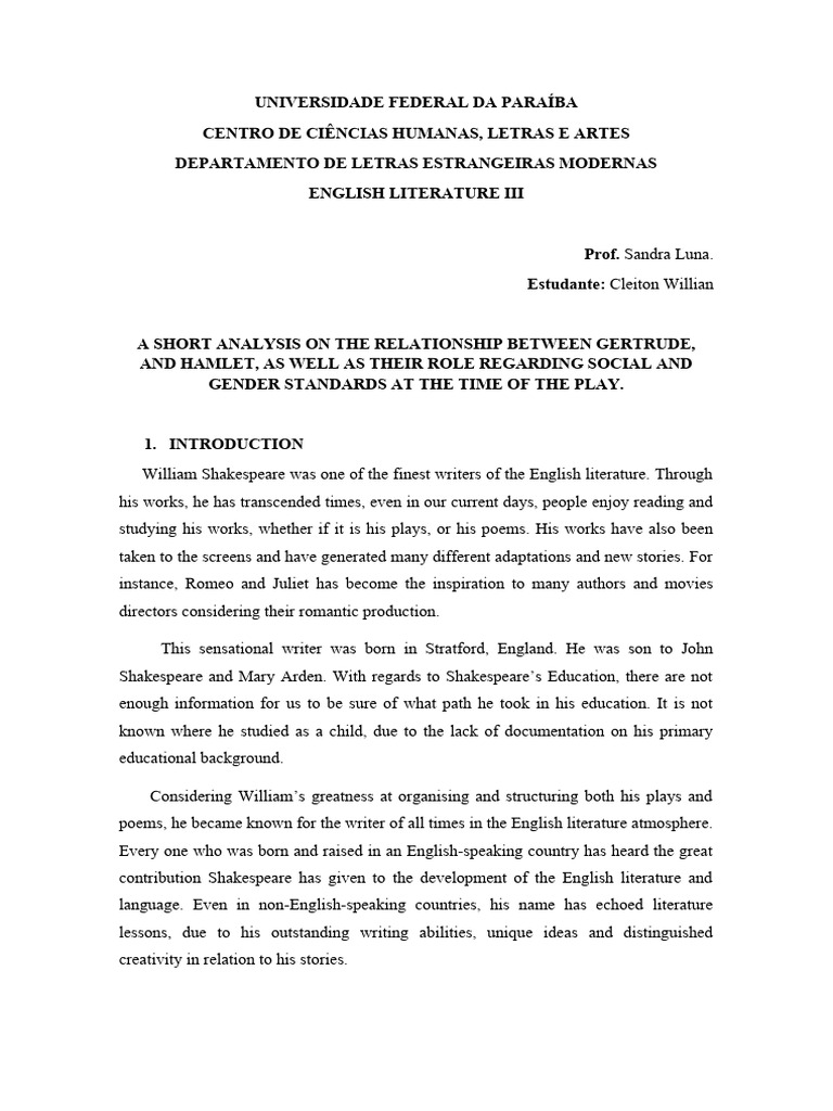 Literature III - Hamlet - Final Exam - Ensaio | PDF | Hamlet
