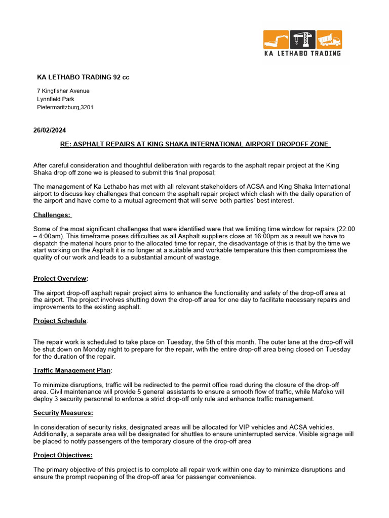 Asphalt Repair Proposal | PDF | Airport