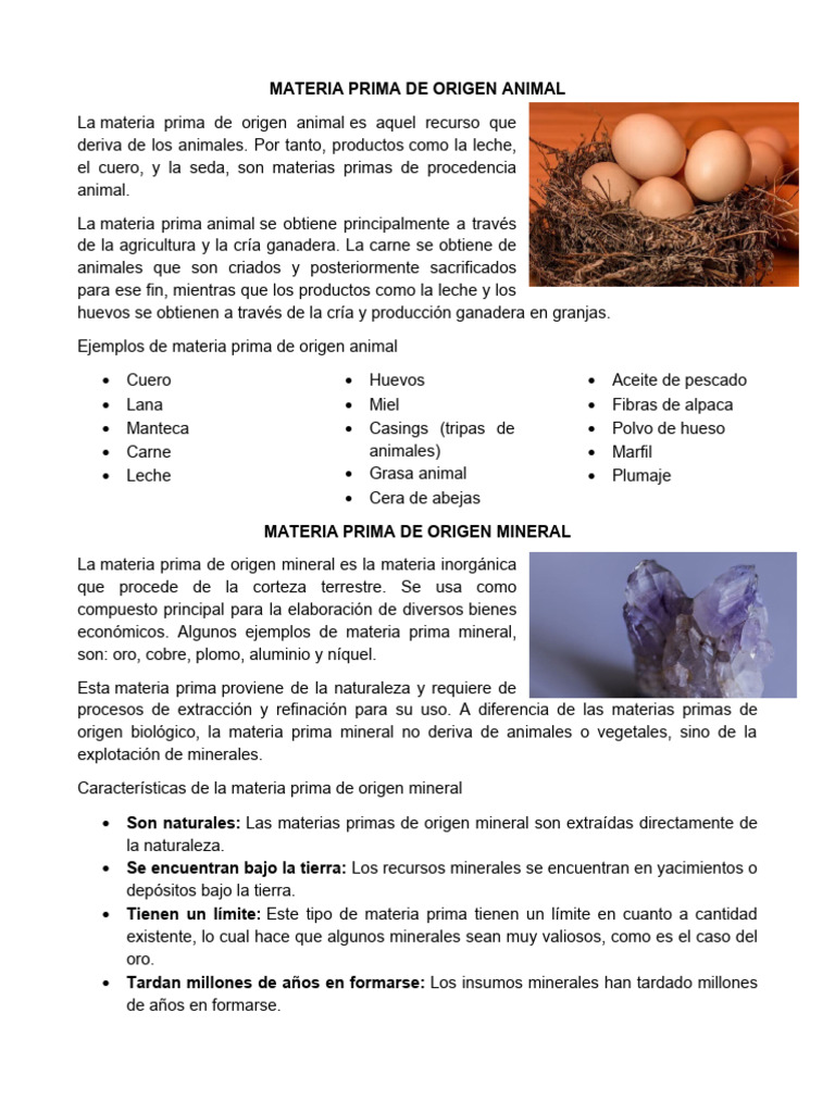 Materia Prima de Origen Animal: Ejemplos | PDF | Combustibles | Inflación