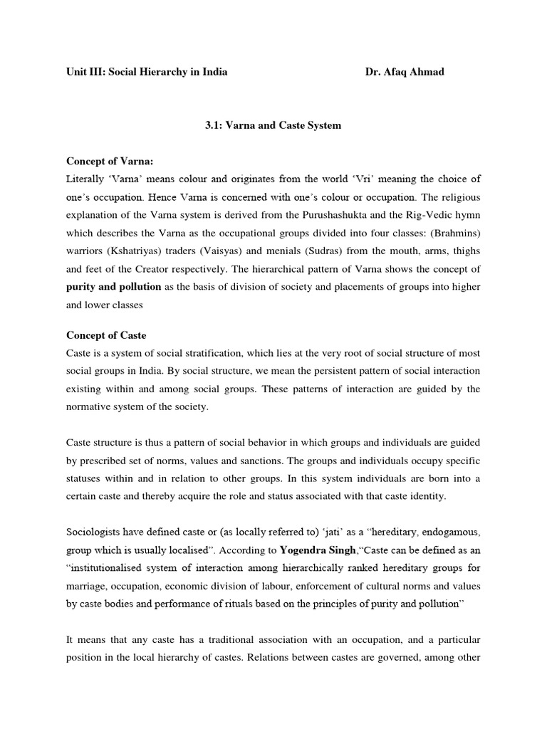 3.1 Varna and Caste System | PDF | Caste