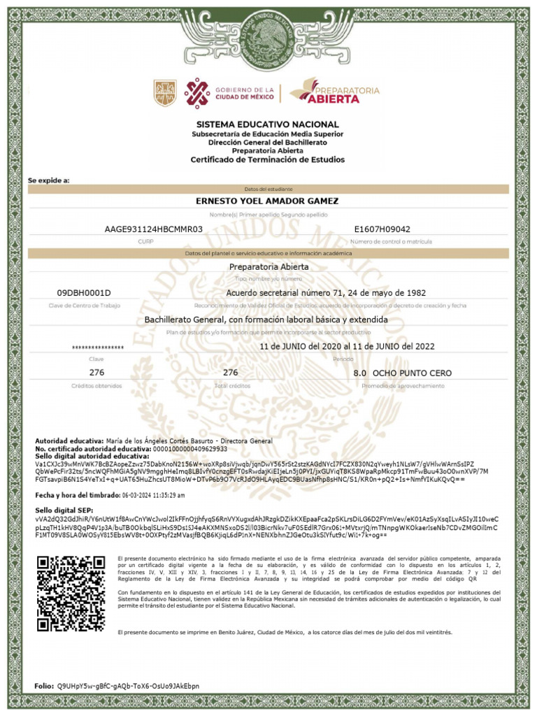 CERTIFICADO PREPARATORIA ABIERTA PDF | PDF