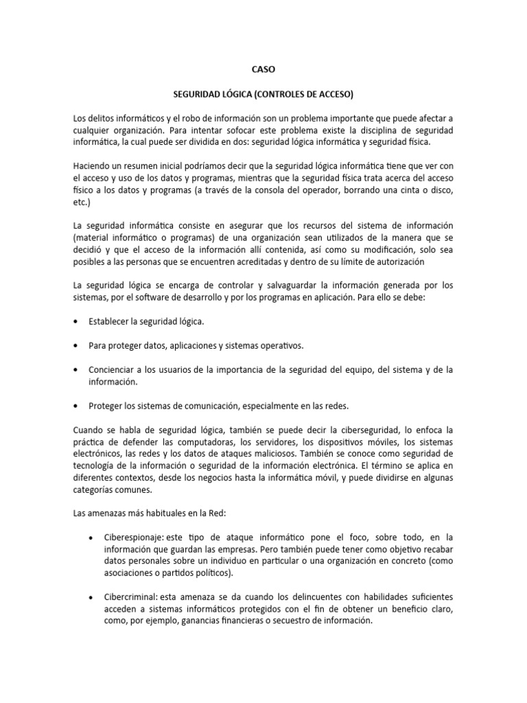Caso - Seguridad Logica | PDF | La seguridad informática | Seguridad